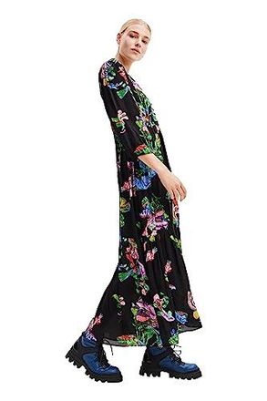Desigual Woman Woven Dress 3/4 Sleeve Robe, Noir, M Femme