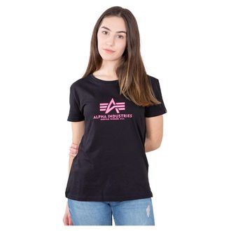 Alpha Industries Damen New Basic T Wmn Print Herren T-Shirt, Black/Neon Pink, L