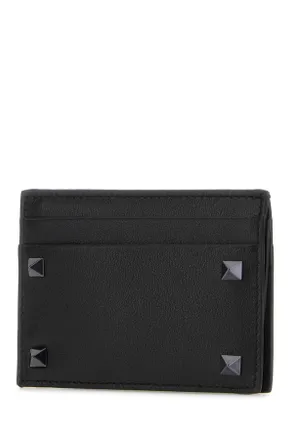 Valentino Garavani Mens Black Leather Rockstud Card Holder Nero Portafogli Wallet