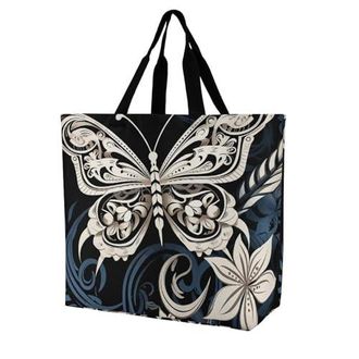 Generic Papillons Blancs Et Tribaux Sac A Main Femme D&eacute;contract&eacute; Sacs L&eacute;ger Sac Courses Pour Shopping Plage Travail