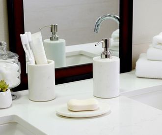 Kleo Luxus 3-Teiliges Badezubeh&ouml;rset | Inklusive Fl&uuml;ssigseife Oder Lotionspender mit Edelstahlpumpe, Zahnb&uuml;rstenhalter, Seifenschale - Bath Set/Bathroom Ac