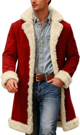 Generic Veste Noel Homme en Peluche Chaud avec Poches Manteau Homme de No&euml;l Couleur Unie Cape de Noel &Eacute;paisse Cardigan de Carnaval D&eacute;contract&eacute;es Blouson Confo