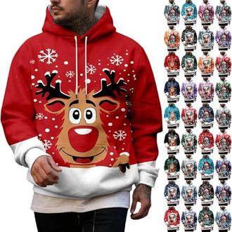 Generic Sweat à capuche de Noël amusant pour homme avec motif renne - Tenue de Noël surdimensionnée - Pull à manches longues - Costumes de Noël tendance - Cad