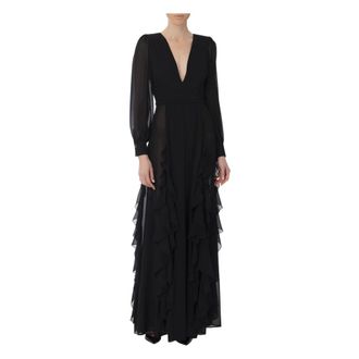 Elisabetta Franchi Schwarzes Georgette Abendkleid mit V-Ausschnitt - - Dresses - Damen - Schwarzk - L