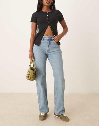 Abercrombie & Fitch Curve Love - Jean d&eacute;contract&eacute; style ann&eacute;es 90 &agrave; taille haute - D&eacute;lavage moyen-Bleu