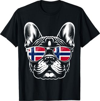 Jimbeels Sonnenbrille Französische Bulldogge Flagge Norwegen T-Shirt