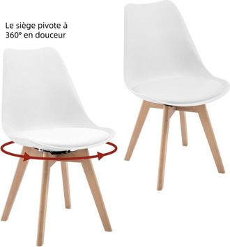 Woltu Woltu - Lot de 2 chaises pivotantes en similicuir blanc - Pieds en bois massif - Hauteur dassise 47cm - Capacit&eacute; 150kg - Pour salle &agrave; manger ou