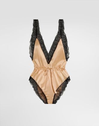 Dolce & Gabbana Satin And Lace Bodysuit - Frau Unterw&auml;sche Beige 3