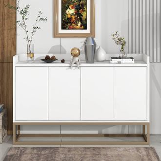 Merax Sideboard Kommode im minimalistischen Stil, Modernes Buffetschrank mit 4 T&uuml;ren, Metallbeinen, Schubladenkommode mit Verstellbares Regal, Mehrzweckschr
