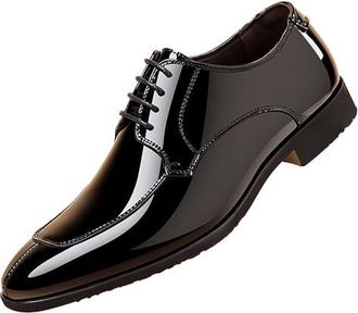 Generic Chaussures de mariage formelles pour homme classique verni &agrave; lacets Oxfords bout pointu chaussures en cuir &agrave; talon bloc antid&eacute;rapant Chaussures larges