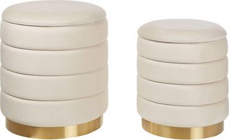 Beliani Runder Pouf im 2er Set aus Samt Hellbeige Ottoman Sitzpouf Garland