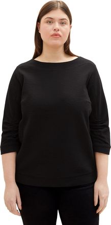 Tom Tailor Damen 1036080 Plussize Sweater mit Struktur & gerafftem &Auml;rmel, 14482 - Deep Black, 44 Gro&szlig;e Gr&ouml;&szlig;en