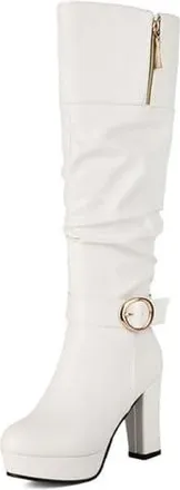 Generic Bottes déquitation molles à bout rond pour femme avec boucle et fermeture éclair, blanc, 39.5 EU