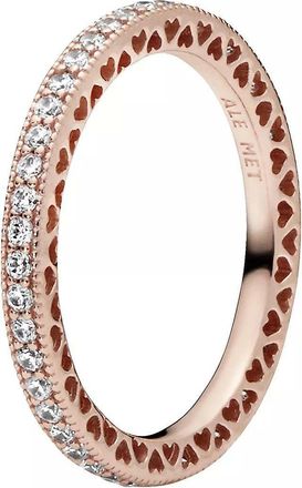 Pandora Sparkle & Hearts Ring in Roségold mit 14 Karat rosévergoldete Metalllegierung und Cubic Zirkonia Signature Collection, Größe 58