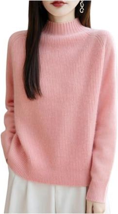 Generic Pull Femme Pull en Laine M&eacute;rinos 100% pour Femme Manches Longues Col Montant Pull en Maille Chaud Et &Eacute;pais Tunique Rose Taille XXL Id&eacute;al pour lhiver L