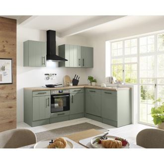 Respekta L K&uuml;che Einbau Winkelk&uuml;che Landhaus Gr&uuml;n Anton 220 cm ohne K&uuml;hlschrank Respekta