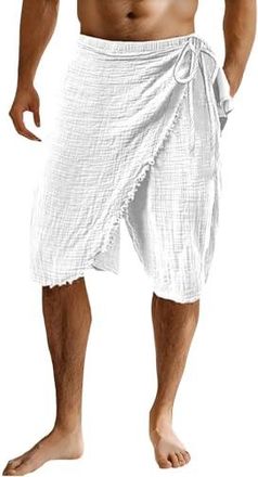 Generic Short Plage Homme - Short Lin Homme &Eacute;t&eacute; Respirant Pantalon Courte Couleur Unie Pantalon Stretch Coton Trousers Taille Elastique Lacets Trousers DExt&eacute;r