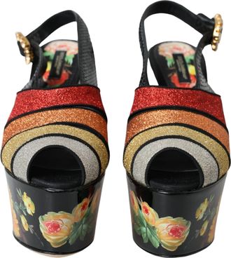 Dolce & Gabbana Floral Crystal Platform Heel - Black