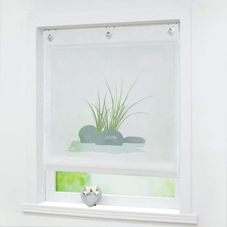 Joyswahl Raffrollo Voile Raffgardinen mit Haken Zoe Ösenraffrollo BxH 120x140cm Weiß-Grün 1er Pack