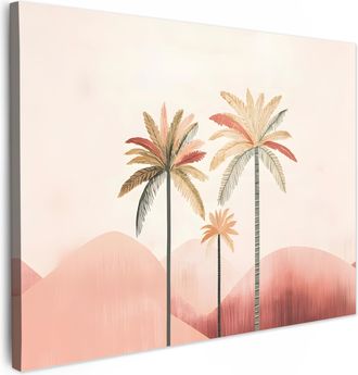 MuchoWow &copy; Leinwand Bilder 80x60 cm Wanddeko Wohnzimmer Aesthetic Room Decor Deko Zimmer Wandbilder Modern Bild auf Leinwand Palmen - H&uuml;gel - Minimalistisch - 