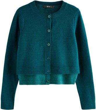 Next Rundhalspullover Doppellagige Strickjacke mit Rundhalsausschnitt (1-tlg)