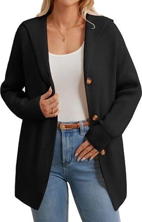 Grace Karin Cardigan long d&eacute;contract&eacute; &agrave; capuche en tricot ample pour femme, Noir, XL