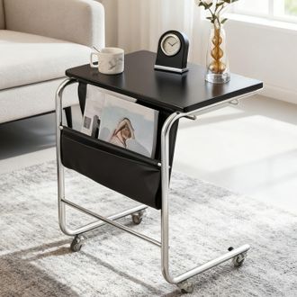 Generic Beistelltisch for Sofa, Kleine Beistelltische Mit Aufbewahrungstasche Aus Pu-Leder Und Ablagefach Aus Eisenrohr for Wohnzimmer, Schlafzimmer Und Terra