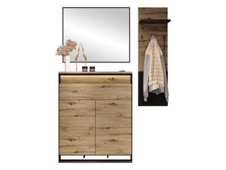 Mirjan24 Garderoben-Set Quant X, Wandpaneel mit 3 Kleiderhaken und 1-Fach, Spiegel, Schuhschrank mit 2 Schubladen, Wandgarderobe f&uuml;r Diele und Flur, Flurgarder