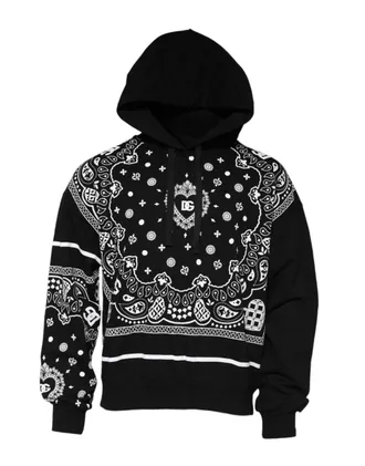 Dolce & Gabbana Bandana-Print Cotton Hoodie - Black