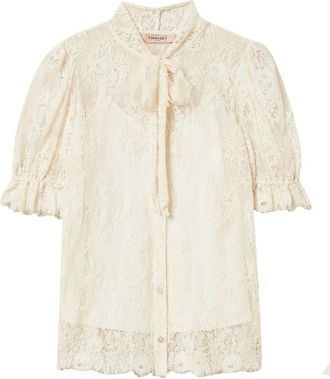 Twinset Femme, Blouses et Chemises, Beige, Taille: 36 FR Lace Bow Collar Shirt