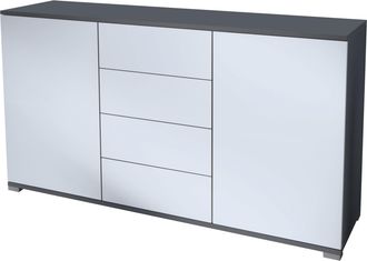 Vladon Sideboard Santo V1, Anrichte mit 2 Türen und 4 Schubladen, Anthrazit matt/Weiß matt (138,5 x 75,5 x 35 cm)