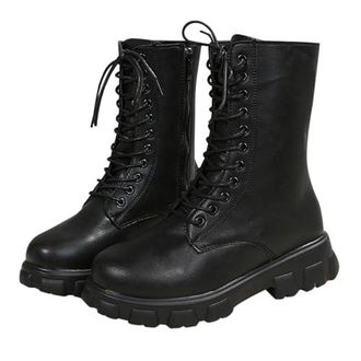 Generic Bottines Femme Plateforme Chunky Doublure En Peluche Bottes Courtes Boots de Combat Lacets Fermeture &Eacute;clair Semelle Antid&eacute;rapant Chaussures Tendance A