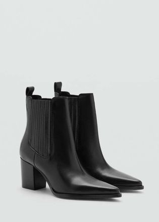 Mango Bottine bout en cuir noir - Femme - 35 - MANGO