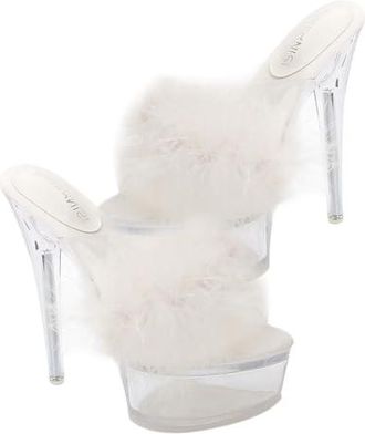 Beaupretty Sandales à Talons Fins pour Femmes Mules Transparentes à Talons Fluffy et Confortables Chaussures Été Chic pour Fille Blanc