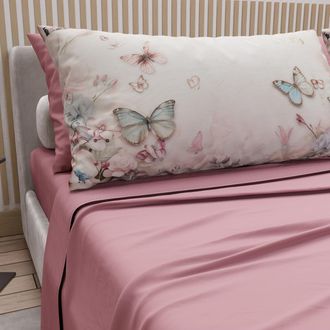 Petti Artigiani Italiani Bettwäsche aus Baumwolle mit Kissenbezügen mit Digitaldruck, Bettlaken für französisches Bett, Bettwäsche-Set mit Blumenmuster, 10 Dunkles Puder, 100%