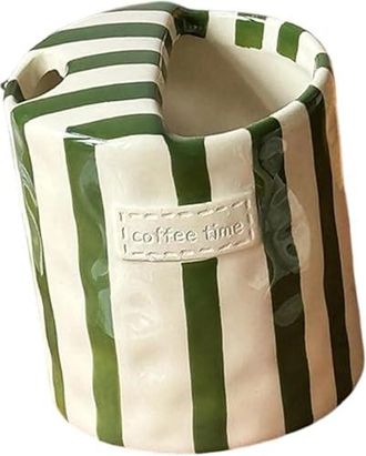 Generic Tasse &agrave; caf&eacute; r&eacute;tro en c&eacute;ramique &agrave; rayures avec trou pour siroter, peinte &agrave; la main, tasse &agrave; caf&eacute; r&eacute;tro &agrave; rayures, tasse &agrave; caf&eacute; en c&eacute;ramique r&eacute;sistante