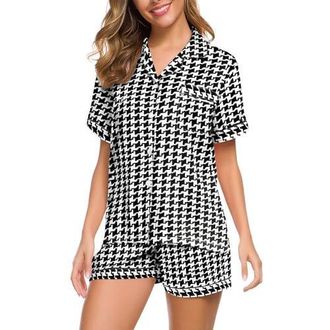 Generic Pyjama court pour femme avec boutonnière - 2 pièces - Pyjama dété - Motif mignon - Haut et short de nuit - Pyjama à revers - Vêtement de détente, k, X