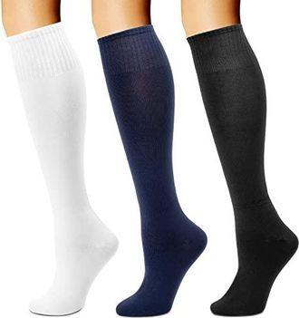 Dreshow 3 Paires de Chaussettes Hautes Colorées au Genou Chaussettes de Football à Rayures Décontractées pour Hommes et Femmes