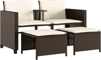 vidaXL Gartensofa 2-Sitzer mit Tisch und Hockern Braun Poly Rattan Vidaxl