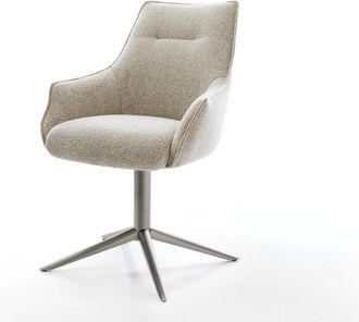 DELIFE Drehstuhl Alja-Flex mit Armlehnen Webstoff Soft Beige Fußkreuz Graphit 360° drehbar Wippfunktion Taschenfederkern, Esszimmerstühle