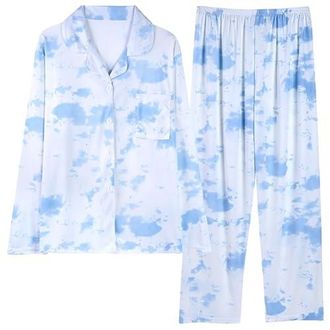 Generic Pyjama boutonné pour femme à manches longues tendance et pantalon pleine longueur avec imprimés exquis, vêtements de nuit confortables, vêtements de n