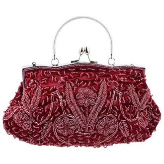Yardwe GLEAVI Pochette de Soir&eacute;e Brod&eacute;e &agrave; la Main Perles Artificielles Paquet &agrave; Main de Banquet en Tissu Vintage Couleur Rouge Fonc&eacute; 1 Pi&egrave;ce Accessoire &Eacute;l&eacute;ga