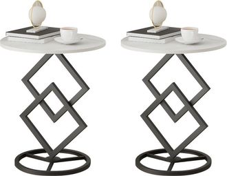 Generic Moderner Runder Beistelltisch Mit Steinplatte - Schwarzer Beistelltisch Mit Stahlsockel for Wohnzimmer, Schlafzimmer Oder Terrasse (16 Durchmesser, 23