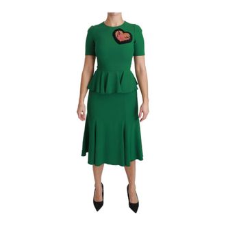 Dolce & Gabbana Gr&uuml;nes Heart Patch Peplum Kleid - - Dresses - Damen - Gr&uuml;n - 2XS