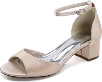 Generic Chaussures De Mariage Femmes Bout Ouvert Talons Sandales Blocs Bas Mari&eacute;e Sexy High Heels Bureau Travail Soir 4.5Cm,Champagne,43 EU