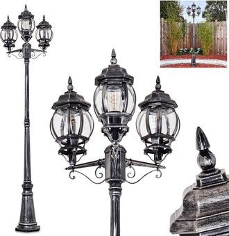 HOFSTEIN Kandelaber Naofe, Außenwegeleuchte aus Metall/Glas in Schwarz/Silber/Klar, Wegeleuchte im Vintage/Antik/Landhaus-Design für Garten, Außenbereich, Hof,