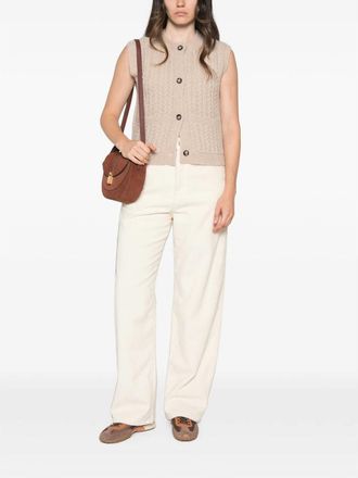 Allude Cable-Knit Cashmere Silk Cardigan - Beige