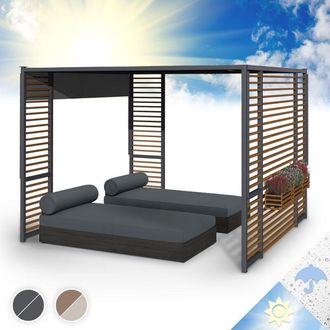 Blumfeldt Tonnelle de Jardin 3x3m en Metal avec Lattes en Contreplaqu&eacute;, Barnum Pliant, led &agrave; Energie Solaire 1,5W, Pergola Etanche, Tonnelle Ext&eacute;rieur avec