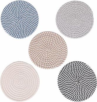 Villa D'Este Home Tivoli 5er Set Topfuntersetzer Polycotton Häkeloptik Ø 19x0,7 cm