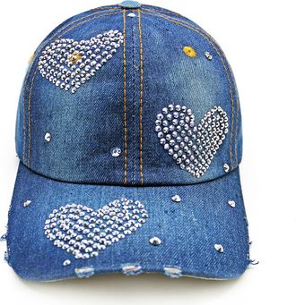 Glamexx24 Jeans Baseball Cap Damen Verstellbare Basecap mit Strasssteinen Atmungsaktive Baumwolle Baseballkappe f&uuml;r Outdoor Running Tennis Golf